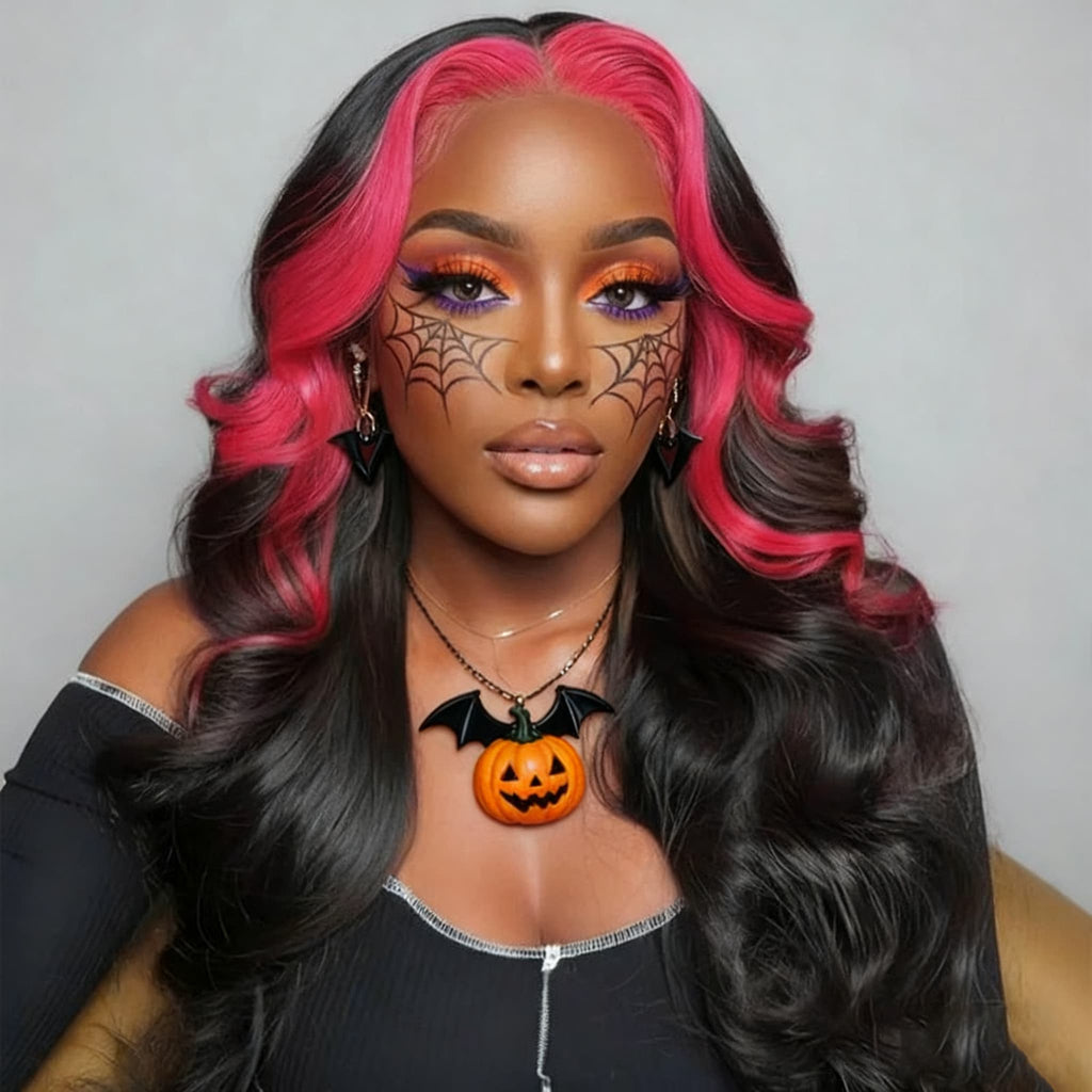 SWAY Halloween Cosplay Pink Red Skunk Stripe Lace Front Human Hair Wig
