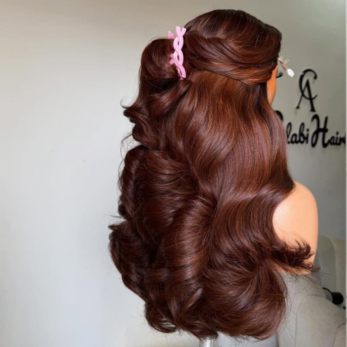 SWAY SWAY Copper Chestnut Auburn Brown Wavy Human Hair Wig 300 Density