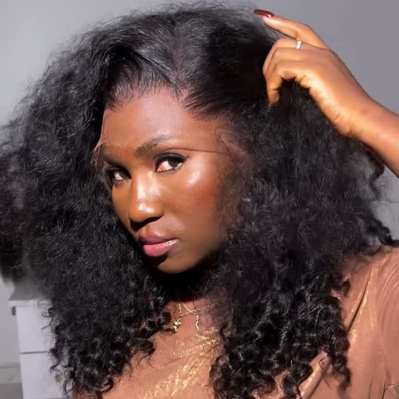 SWAY Fluffy kinky Curly Wave Frizz Realistic Look Curl Human Hair Wigs