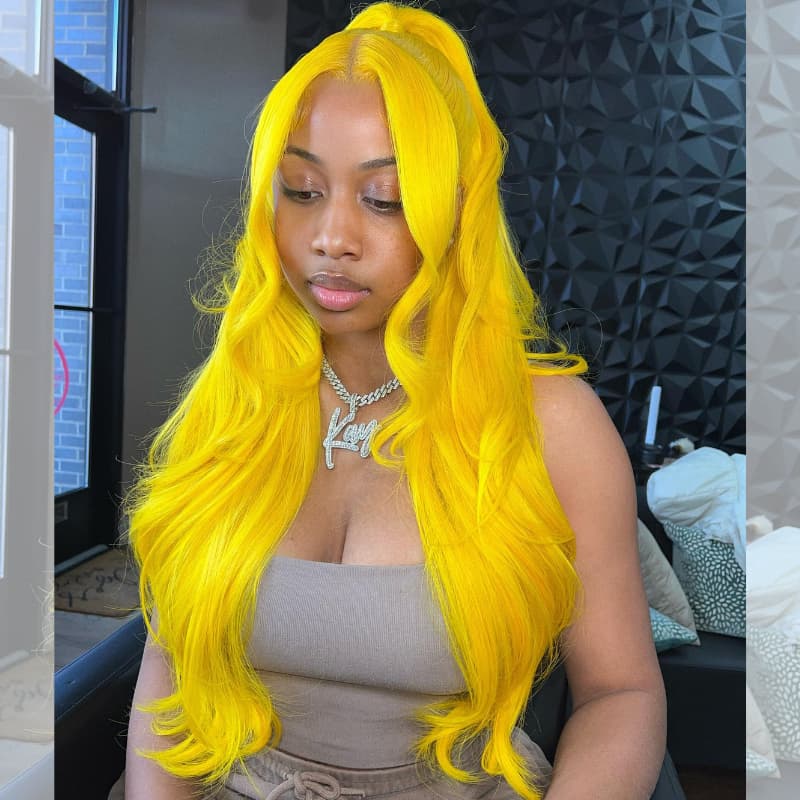 SWAY 200 Density Mint Yellow HD Transparent Lace Front Human Hair Wigs