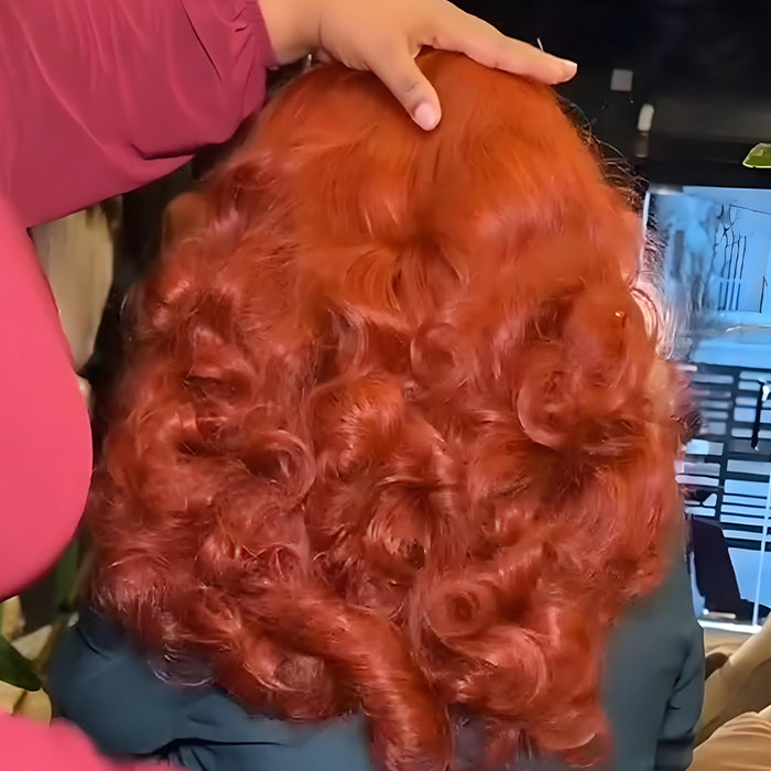 SWAY Copper Orange Red Fluffy Wavy 13x4 Lace Front Human Hair Wigs