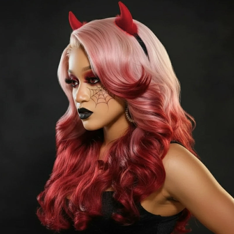 SWAY Halloween Cosplay Ombre Pink Red 13x4 Lace Front Human Hair Wigs