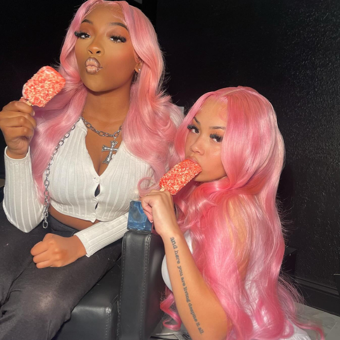 SWAY Pastel Pink Lace Front Virgin Remy Human Hair Wigs 200 Density